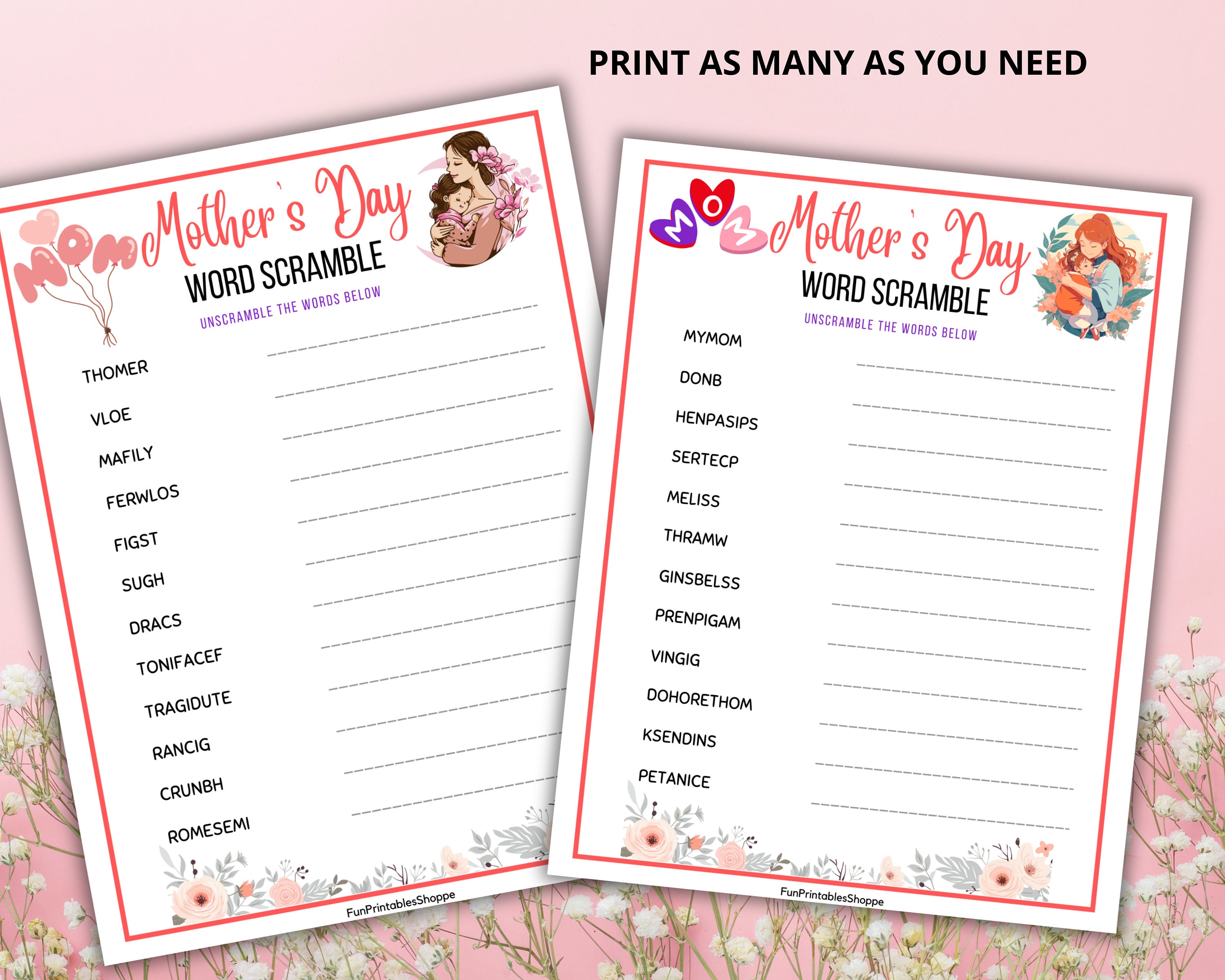 Mother's Day Word Scramble, Mothers Day Trivia,word Puzzle Games,mother ...