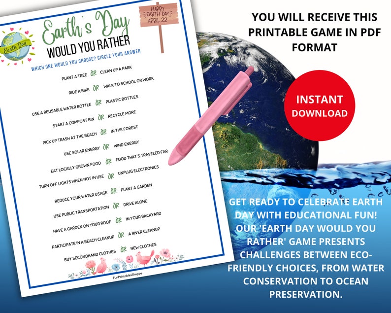 Earth Day Would You Rather Game, This or That Game,earth Day Activity ...