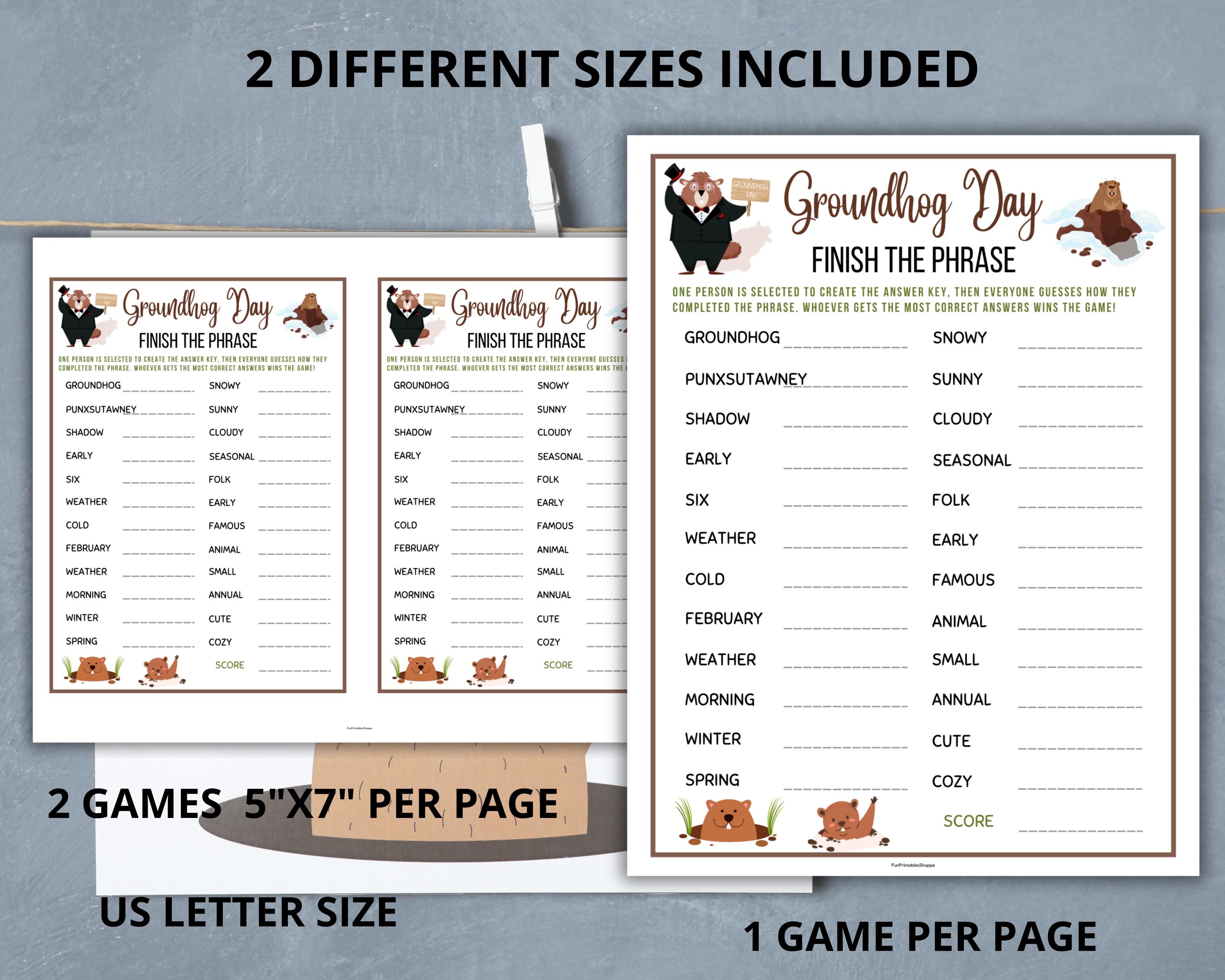 Groundhog Day Finish the Phrase,groundhog Day Party Games,groundhog Day ...