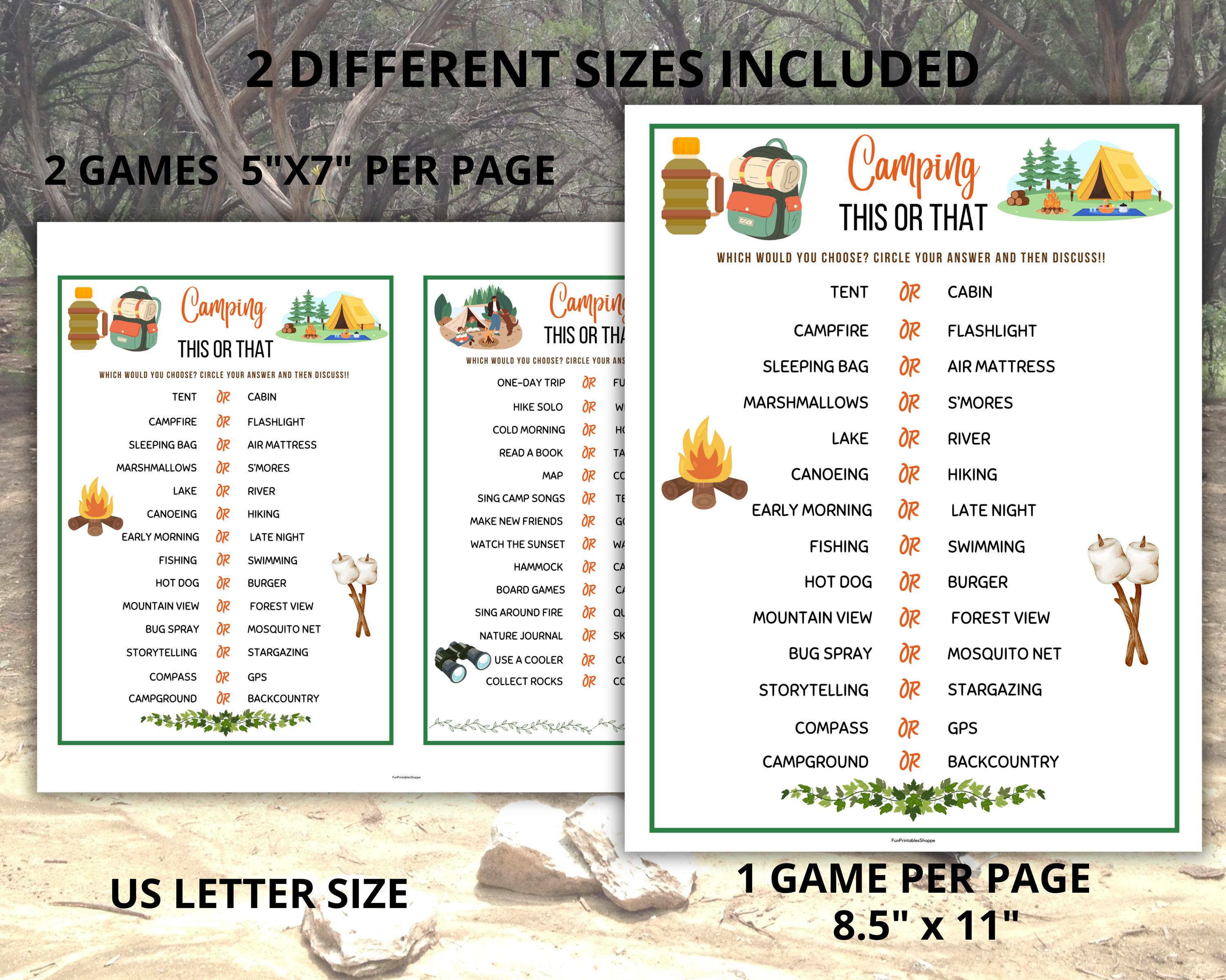 Camping This or That,campground Games,would You Rather,camping Party ...