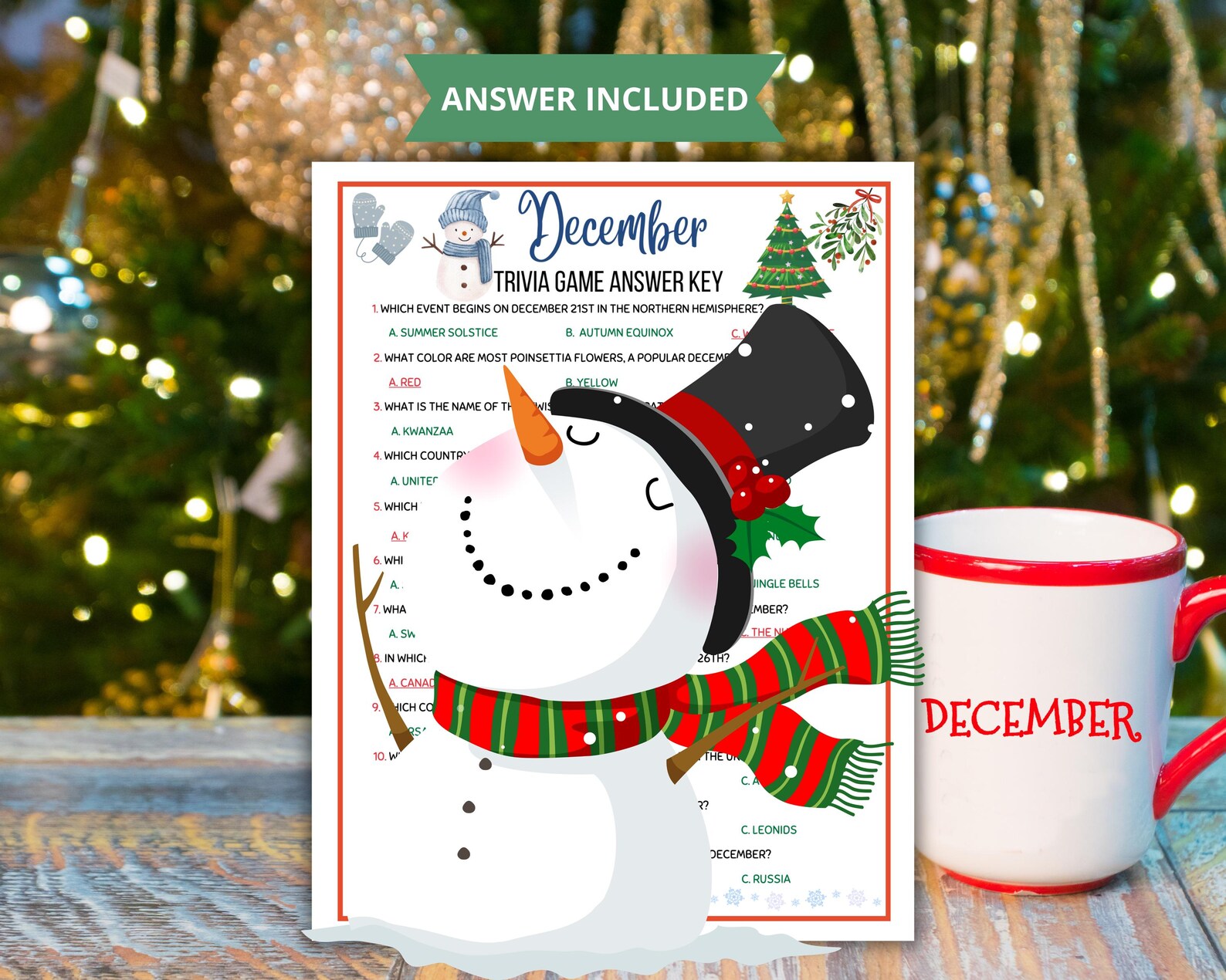 December Trivia Game,winter Holiday Game,december Quiz,winter Season ...