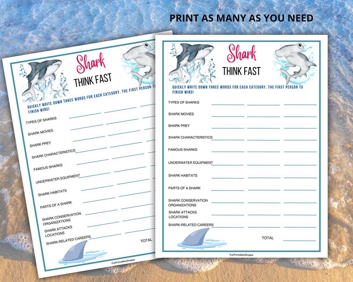 Shark Think Fast Game,summer Activity,shark Week Game,shark Birthday ...