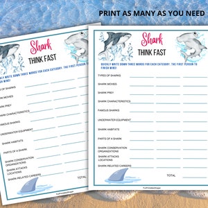 Shark Think Fast Game,summer Activity,shark Week Game,shark Birthday ...