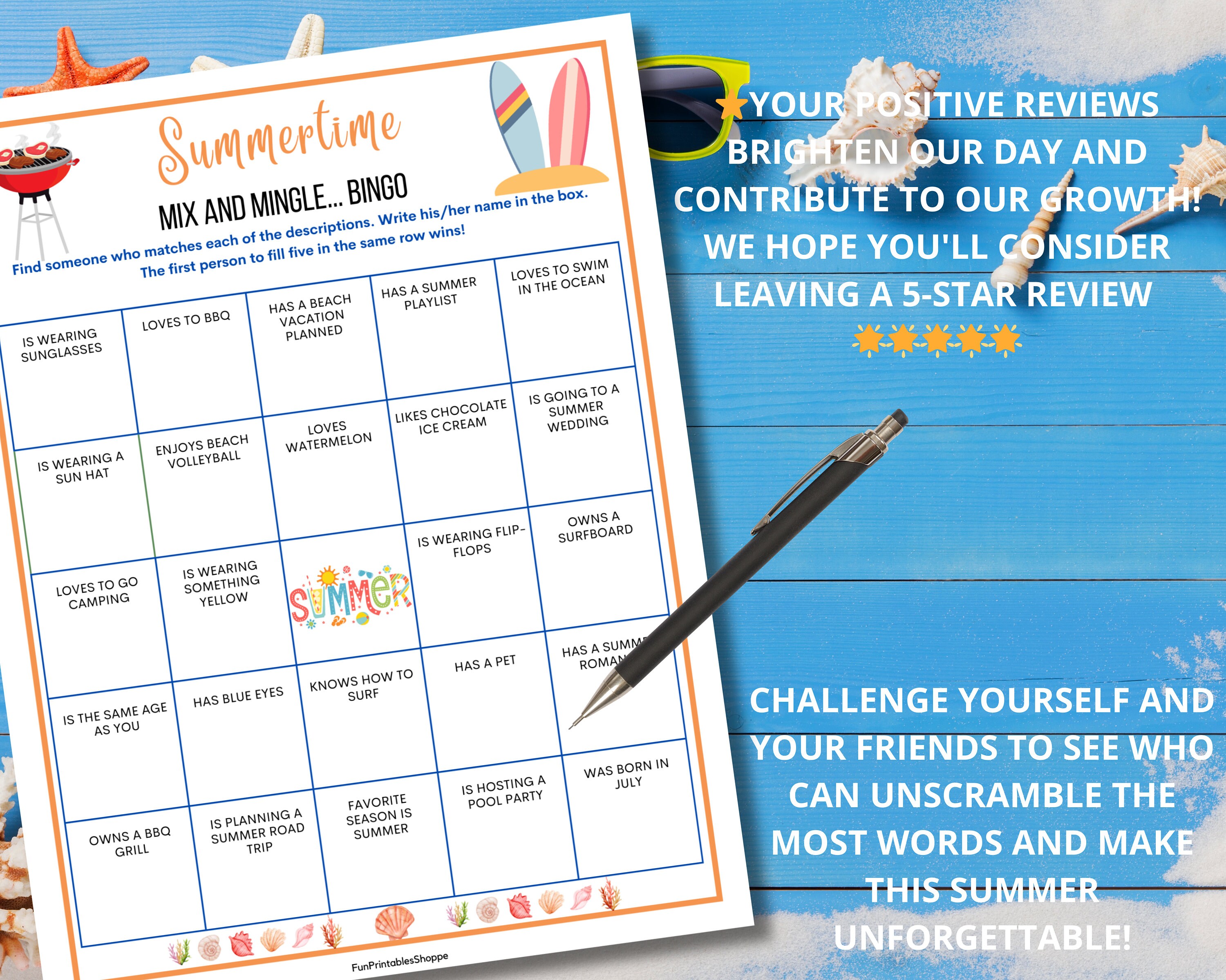 Summer Find Someone Who Bingo,summer Mix and Mingle Bingo,summer Bingo ...