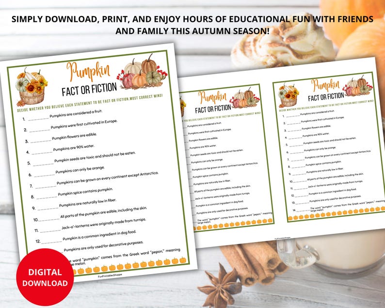 Pumpkin Trivia,pumpkin Fact or Fiction,fall Party Games,true or False ...