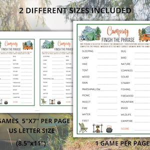 Camping Finish the Phrase Game,camping Icebreaker Game,camping Party ...