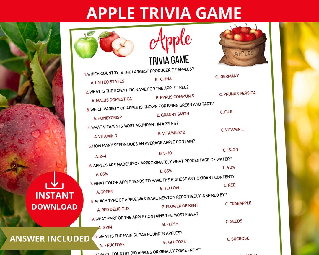Apple Trivia Game,fall Trivia Game,food Trivia Quiz,harvest Party Game ...
