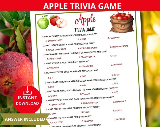 Apple Trivia Game, Fall Trivia Game, Halloween Party Game, Autumn ...
