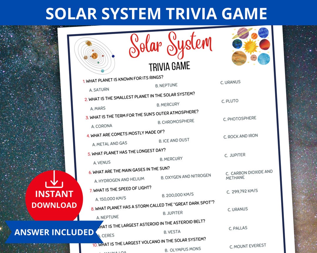 Solar System Trivia Game,planet Trivia,outer Space Party Game,solar ...
