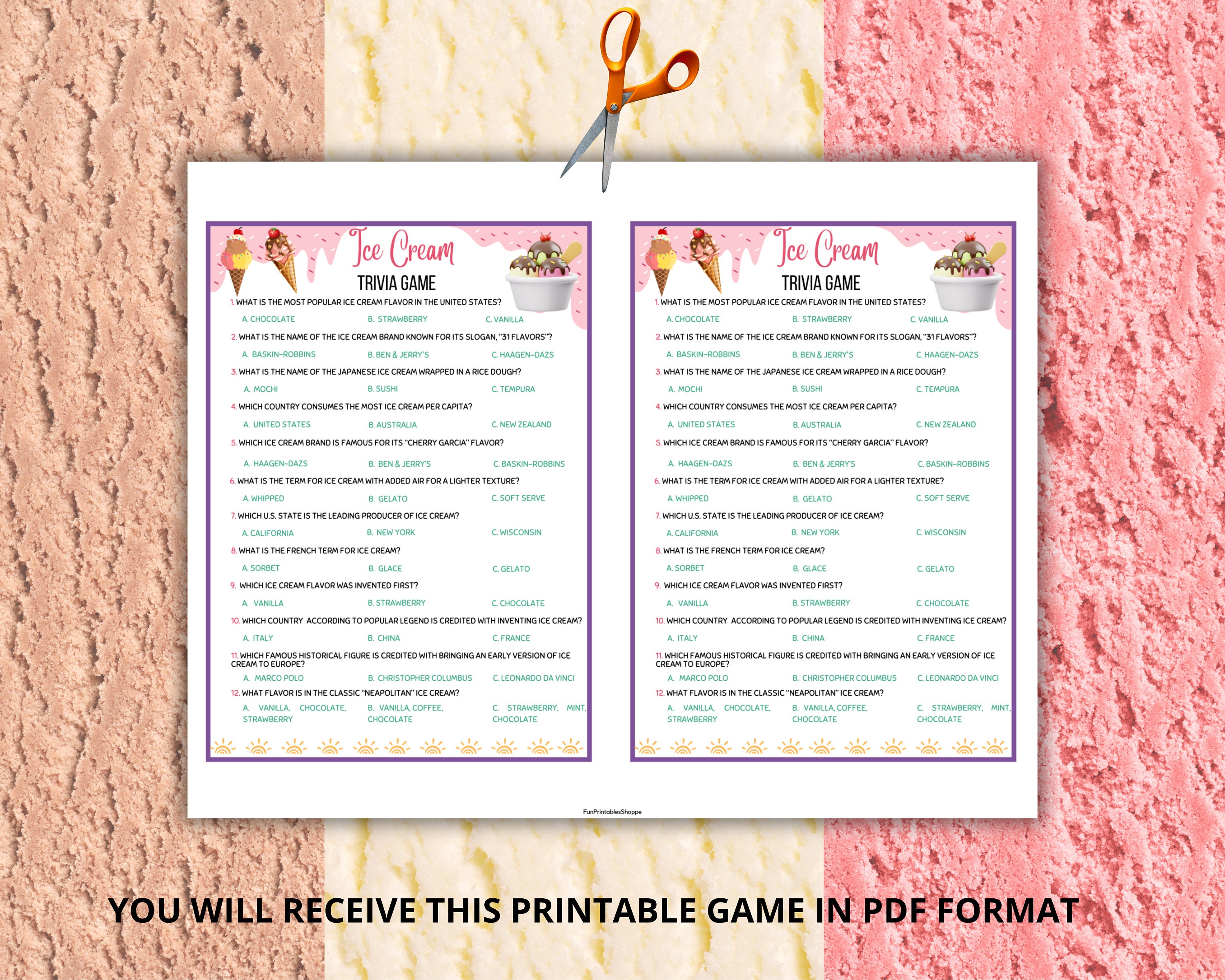 Ice Cream Trivia Game,ice Cream Trivia Quiz,ice Cream Party Games ...