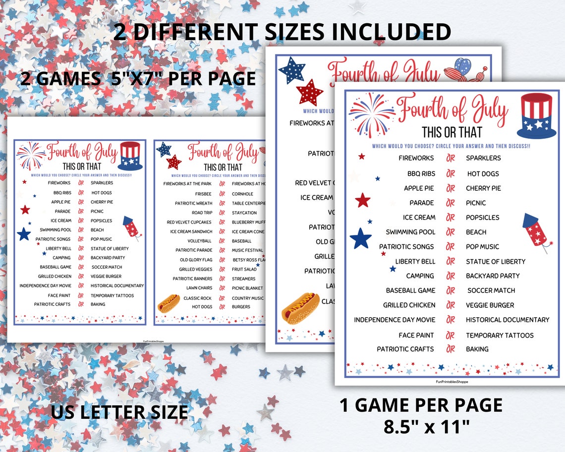4th of July This or That,independence Day Game,fourth of July This or ...