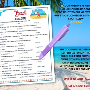 Beach Trivia Game,ocean Trivia,sea Trivia Game,summer Trivia,fun Beach ...
