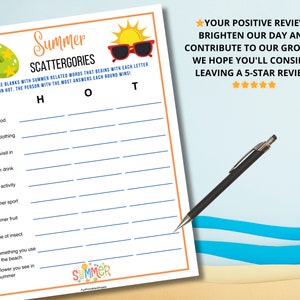 Summer Scattergories Game,summer Family Reunion,summer Fun Game,summer ...