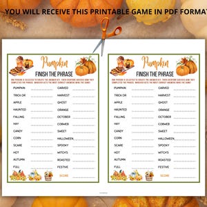 Fall Finish the Phrase,pumpkin Party Game,pumpkin Trivia,pumpkin ...