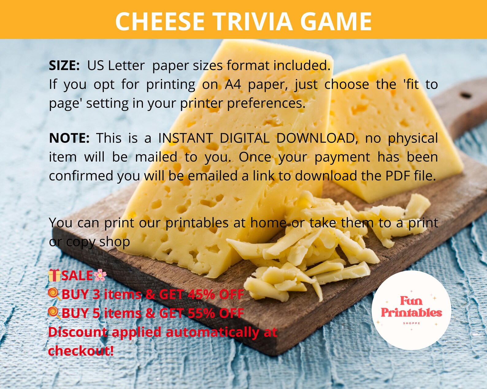 Cheese Trivia Game,printable Cheese Trivia,cheese Party Game,food ...
