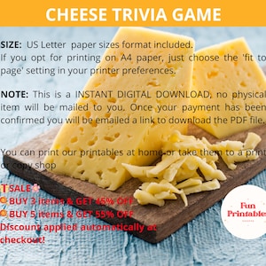 Cheese Trivia Game,printable Cheese Trivia,cheese Party Game,food ...