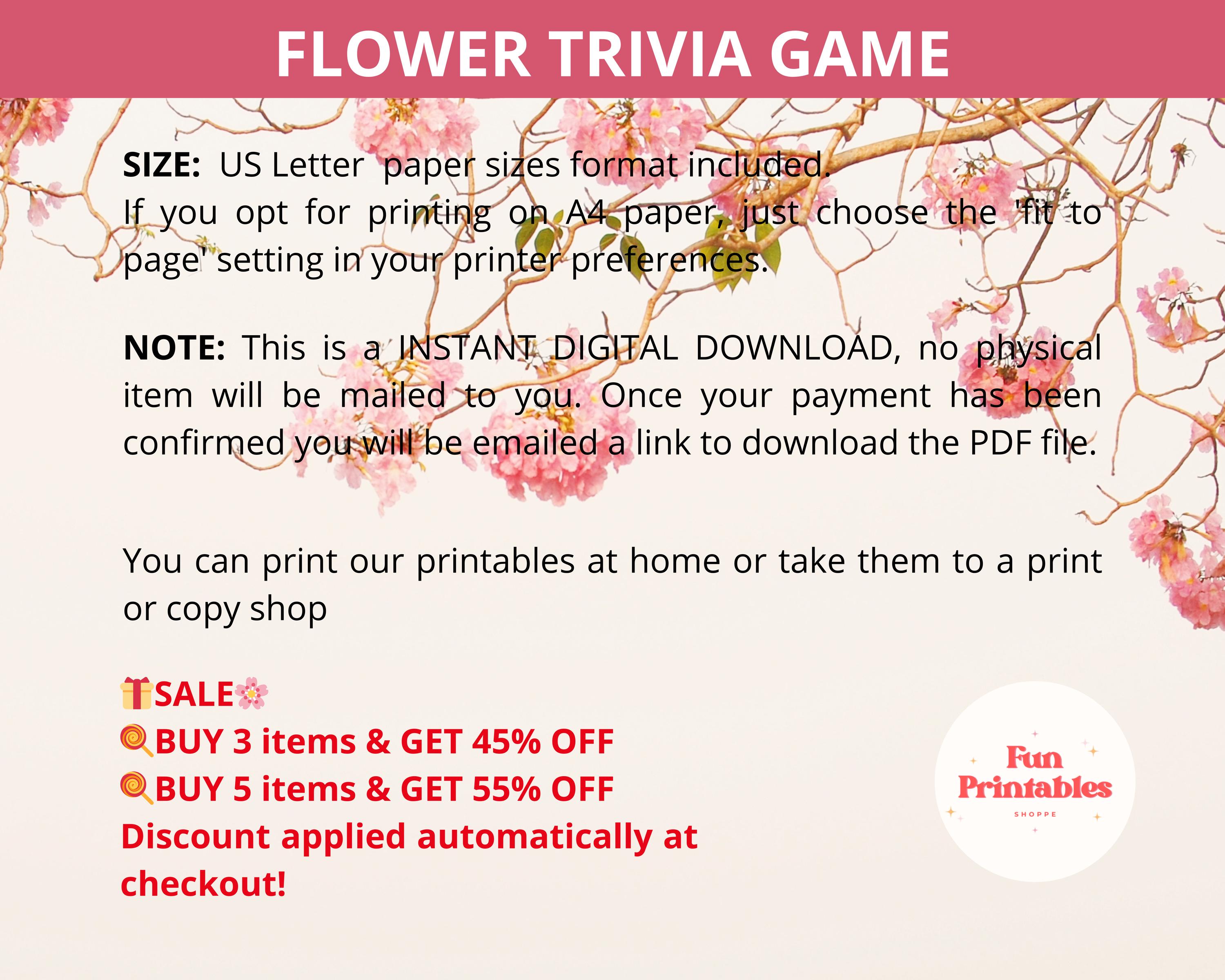 Flower Trivia,spring Trivia,flower Quiz,spring Quiz,flower Party Trivia ...