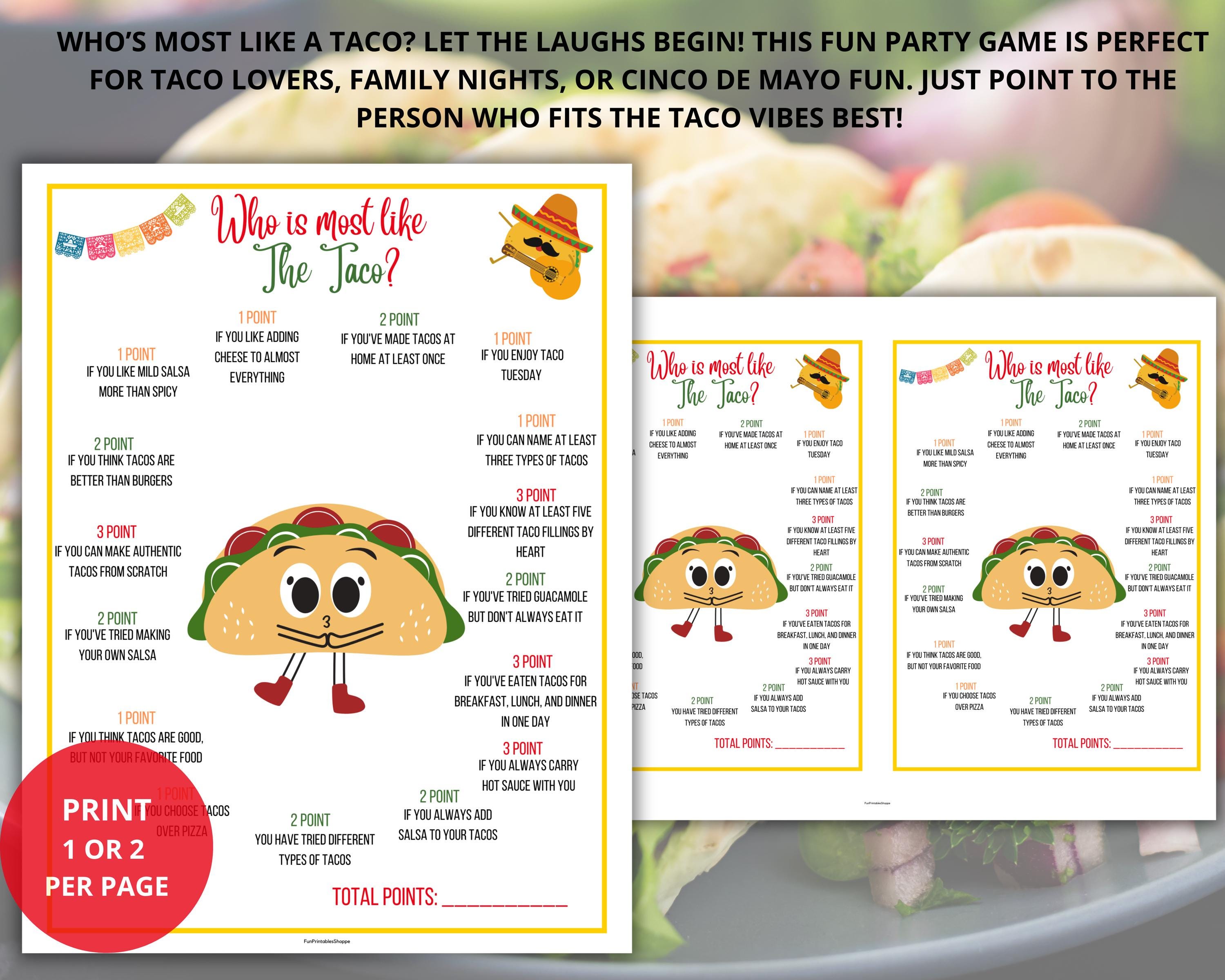 Who is Most Like the Taco,mexican Party Game,taco Tuesday Game,taco ...
