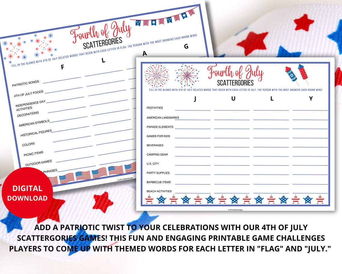 Scattergories Game,4th of July Games,fourth of July Scattergories ...