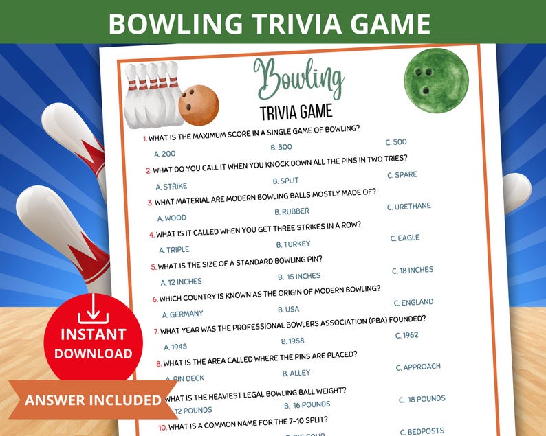 Bowling Trivia Game,sports Trivia,bowling Party,sports Quiz,bowling ...