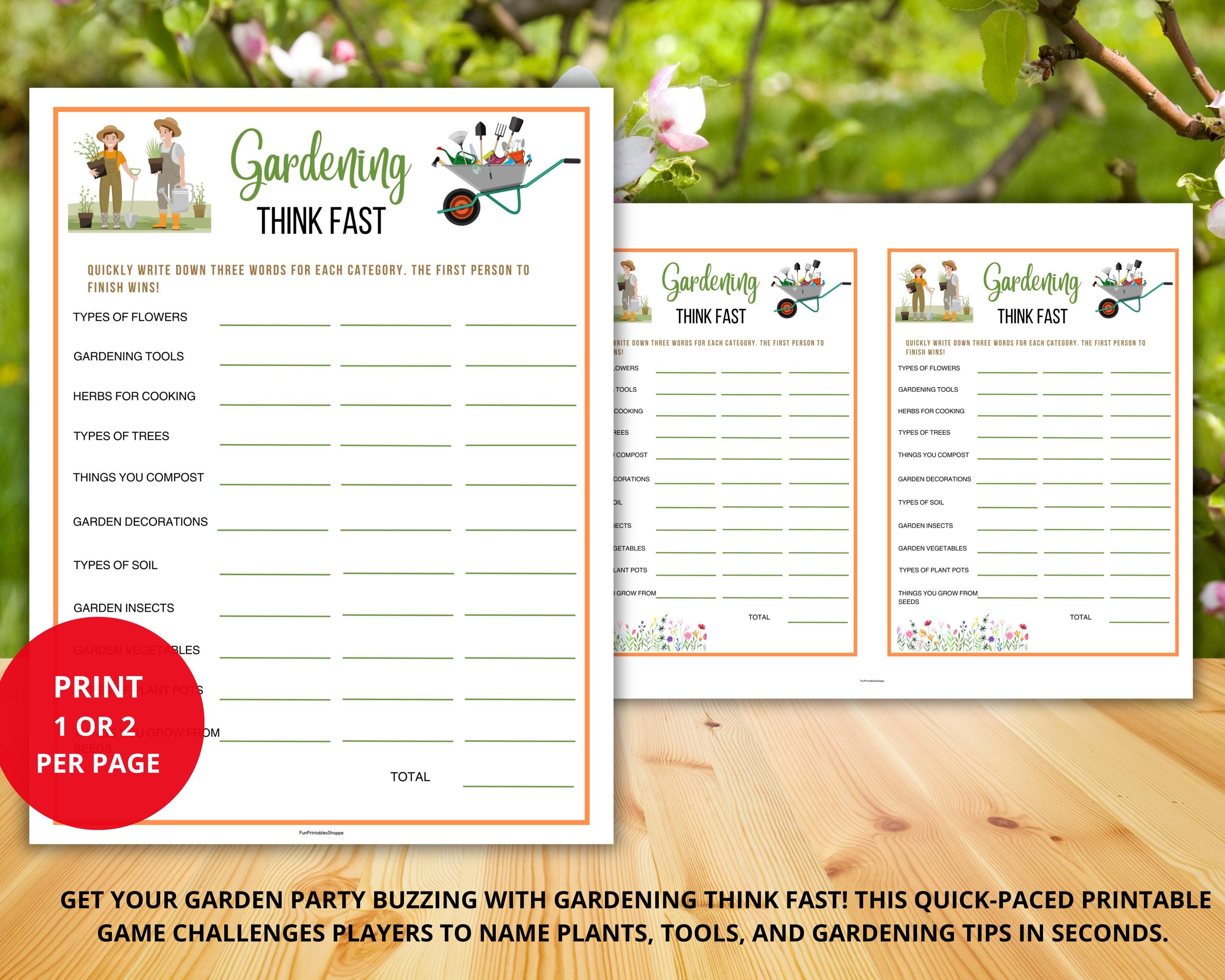 Gardening Think Fast Games,gardening Trivia,gardening Party Game,spring ...