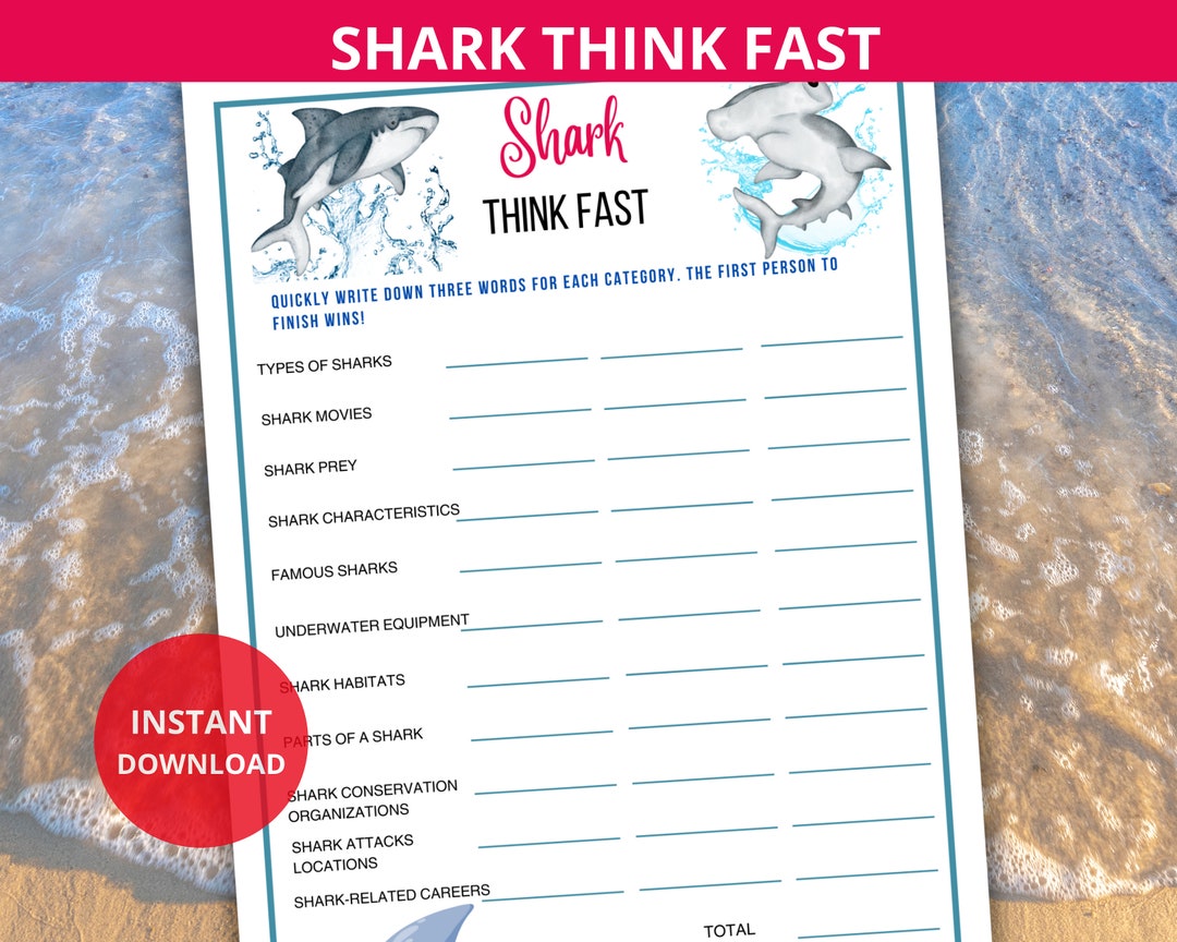 Shark Think Fast Game,summer Activity,shark Week Game,shark Birthday ...