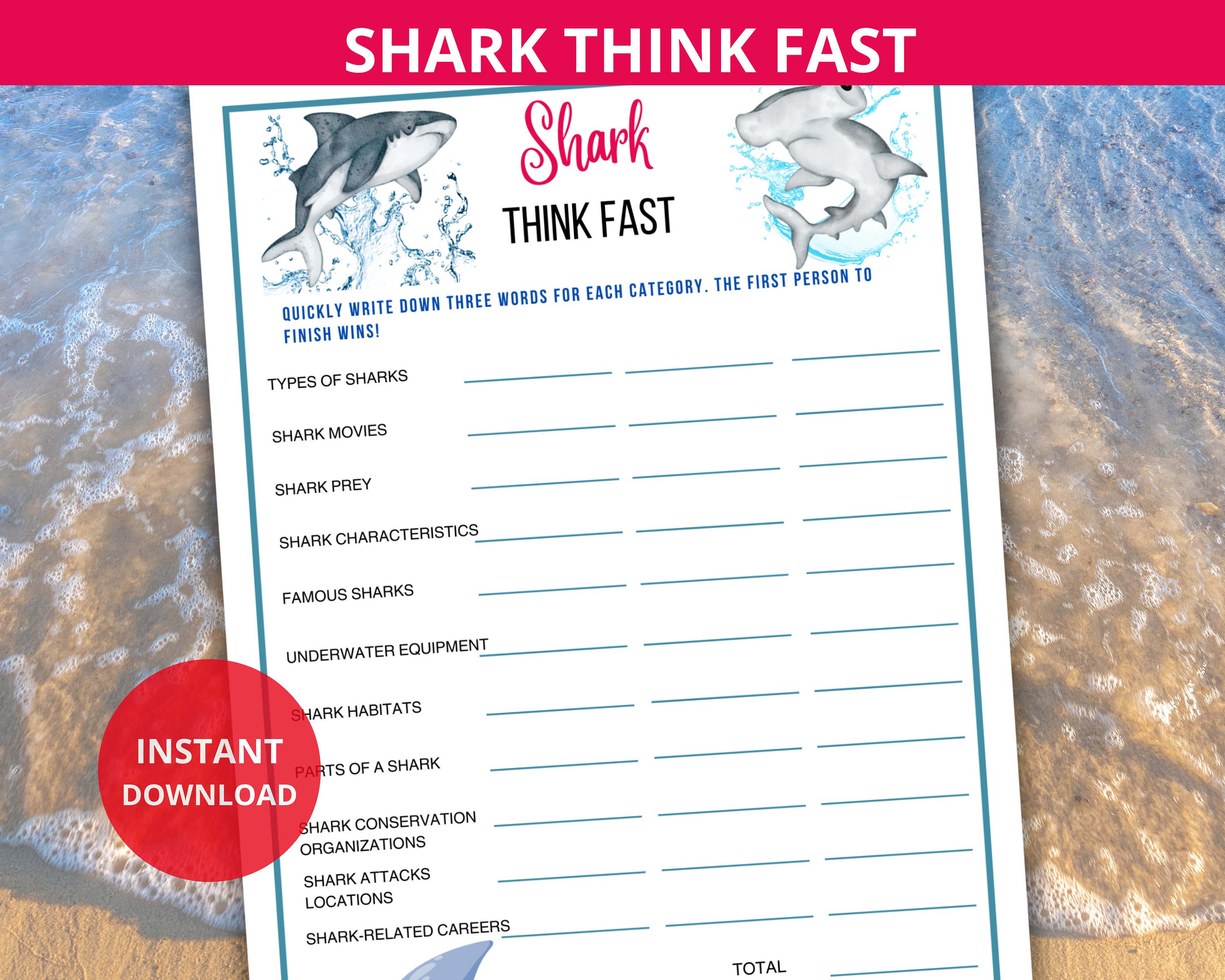 Shark Think Fast Game,summer Activity,shark Week Game,shark Birthday ...