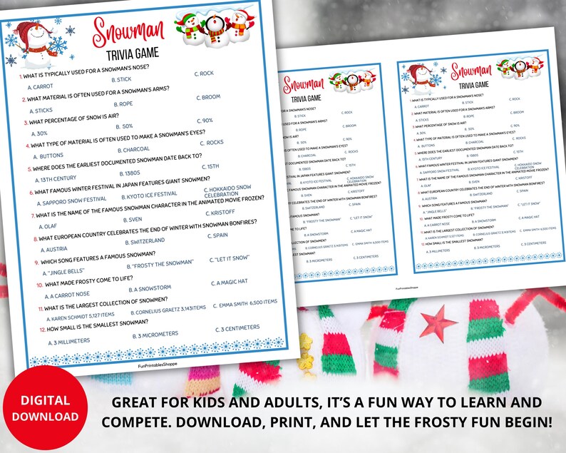 Winter Trivia Game,snowman Trivia,winter Quiz,snow Questions,winter ...