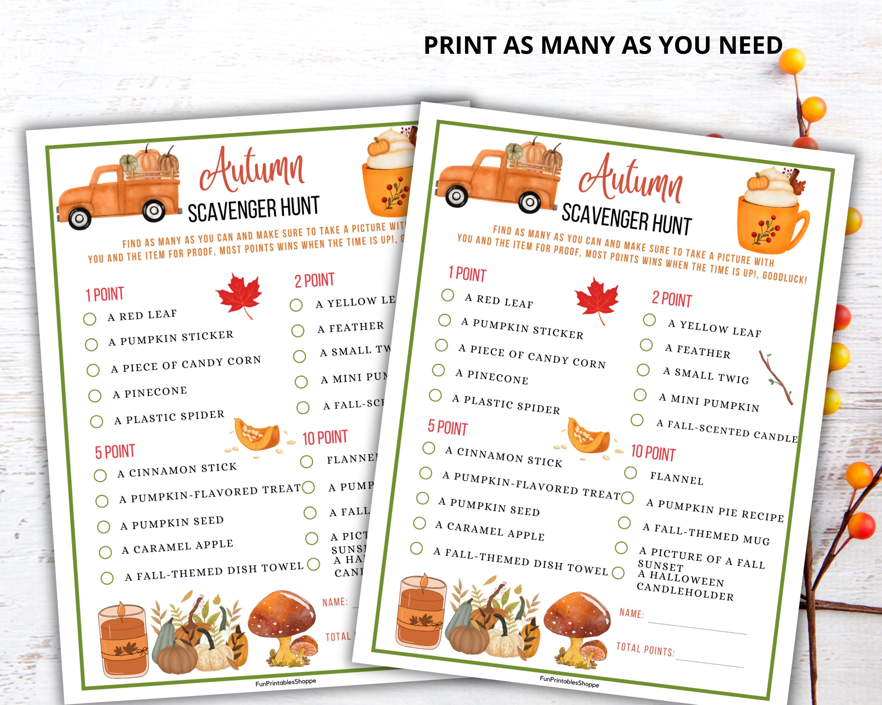 Fall Scavenger Hunt,fall Treasure Hunt,season Scavenger Hunt,fall Party ...