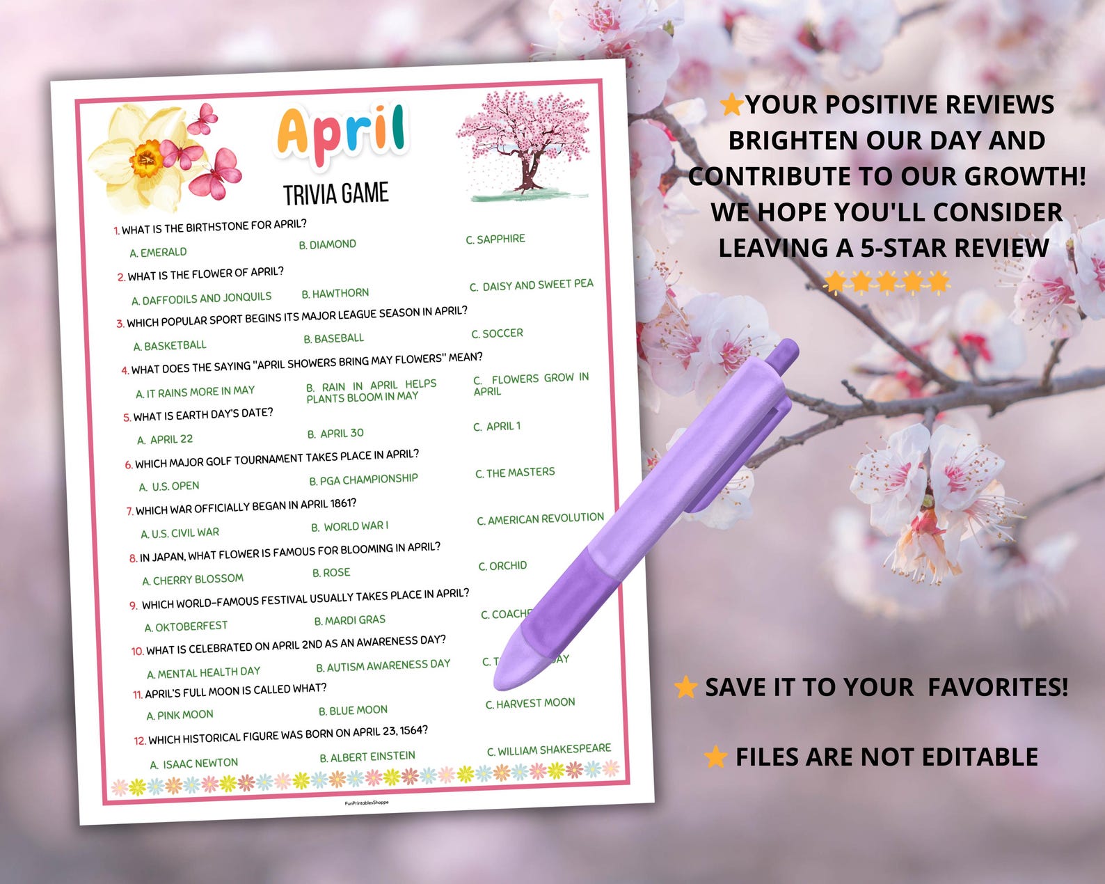 April Trivia Games,monthly Trivia Quiz,spring Party Games,april Games ...