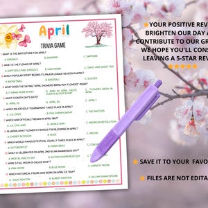 April Trivia Games,monthly Trivia Quiz,spring Party Games,april Games ...
