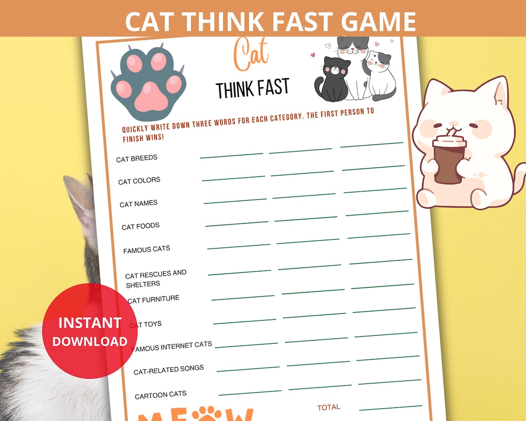 Cat Think Fast Game,cat Party Activity,cat Birthday Party,pets Game,cat ...