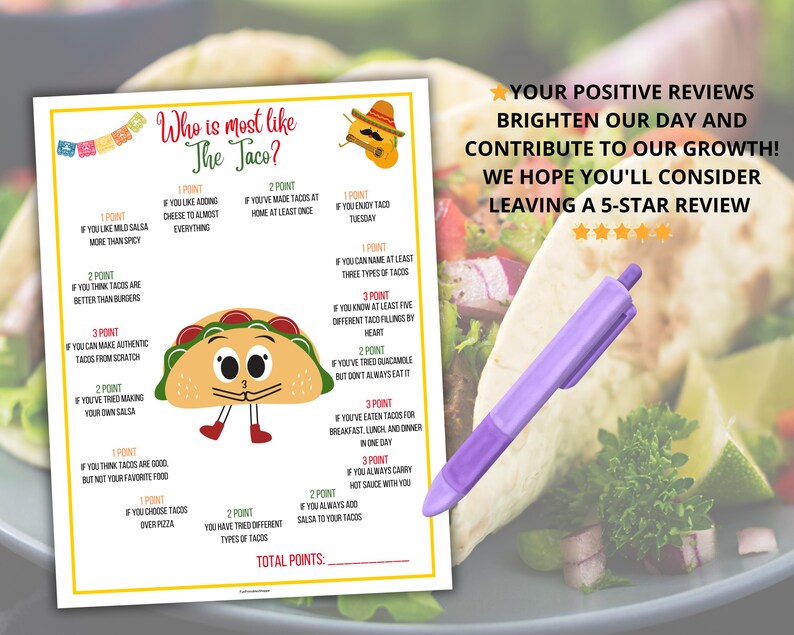 Who is Most Like the Taco,mexican Party Game,taco Tuesday Game,taco ...
