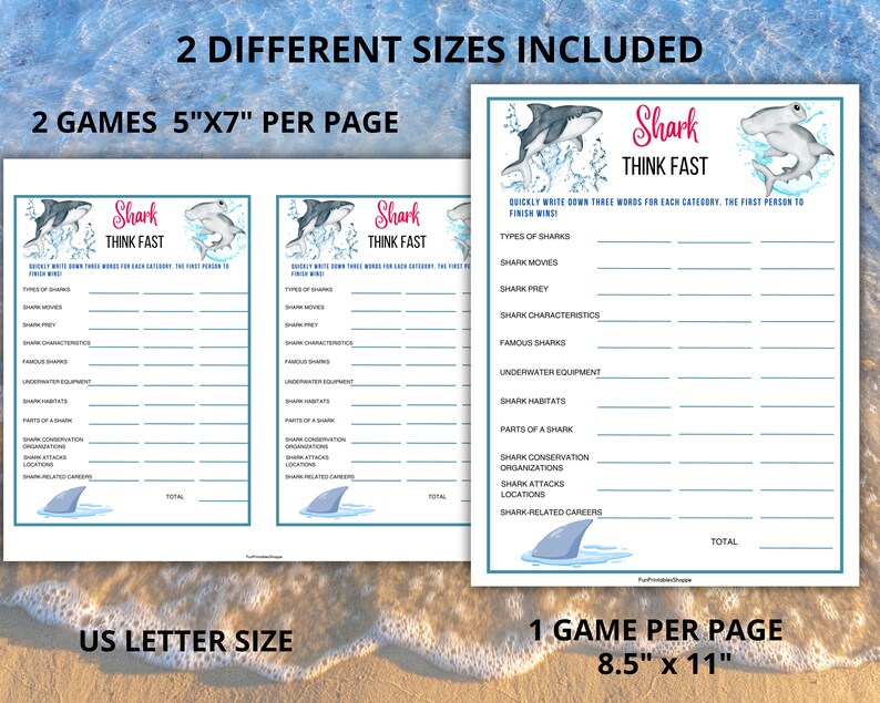Shark Think Fast Game,summer Activity,shark Week Game,shark Birthday ...