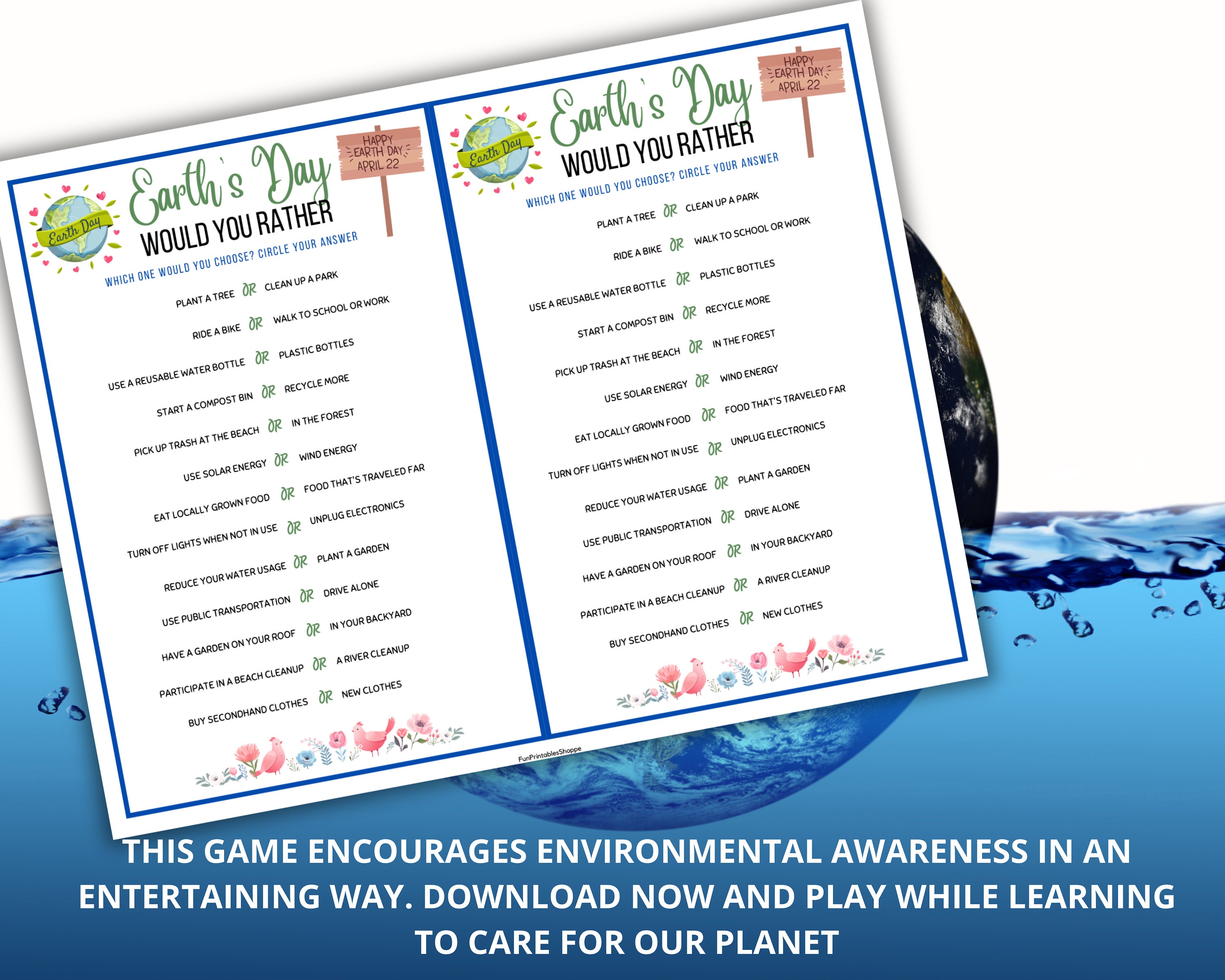 Earth Day Would You Rather Game, This or That Game,earth Day Activity ...