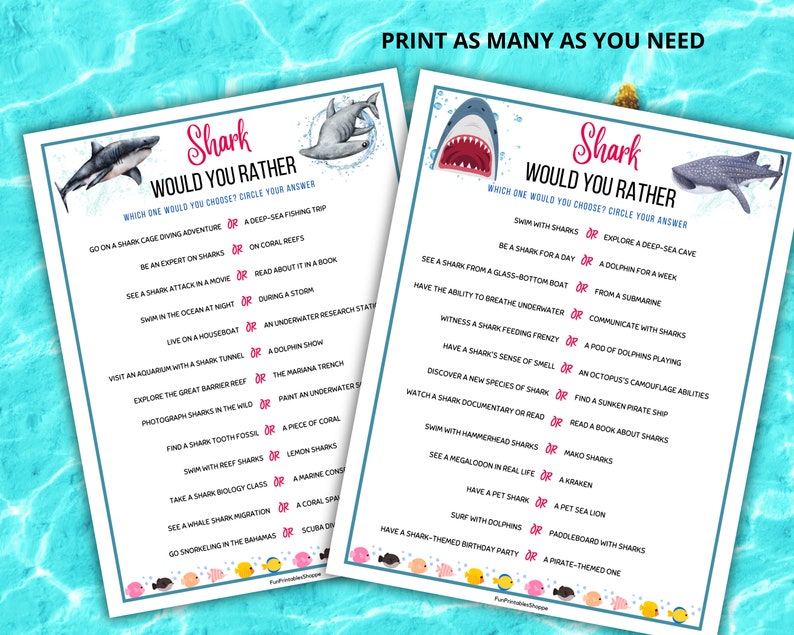 Shark Would You Rather Game,this or That Game Shark,shark Birthday ...