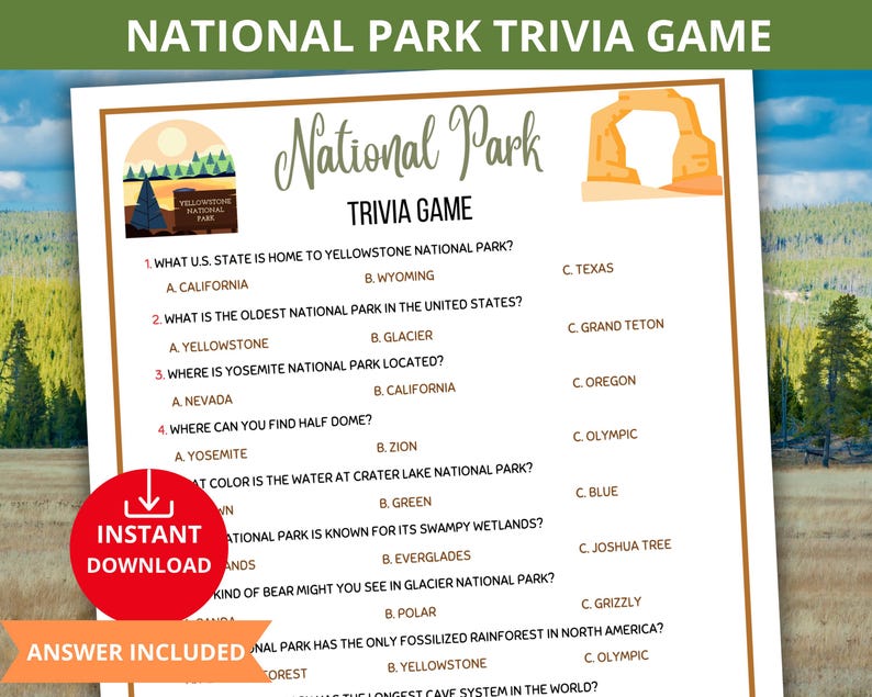 National Park Trivia Game,us Parks Quiz,road Trip Games,educational ...