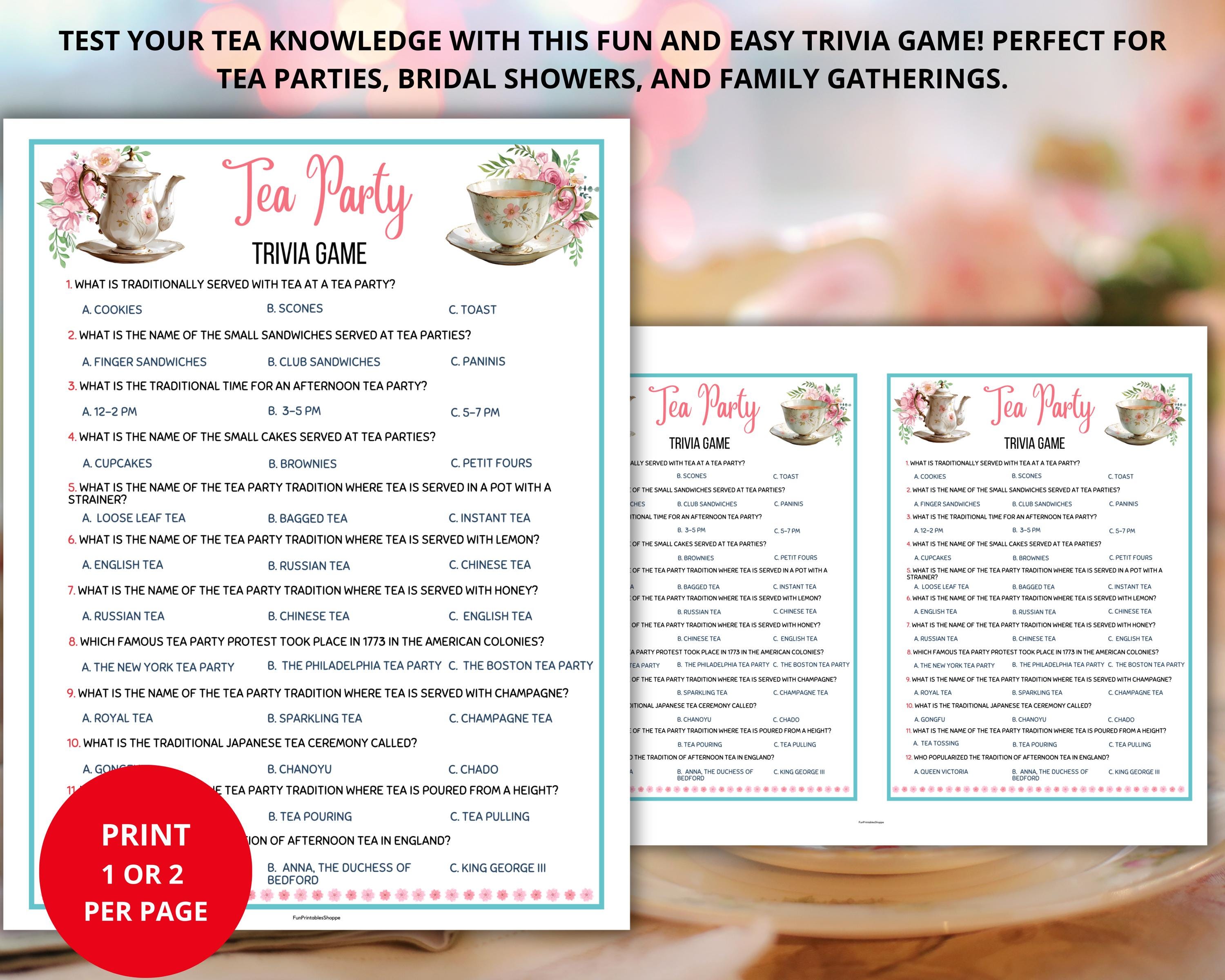 Tea Party Trivia Game,tea Party Games,garden Tea Party,tea Party Bridal ...