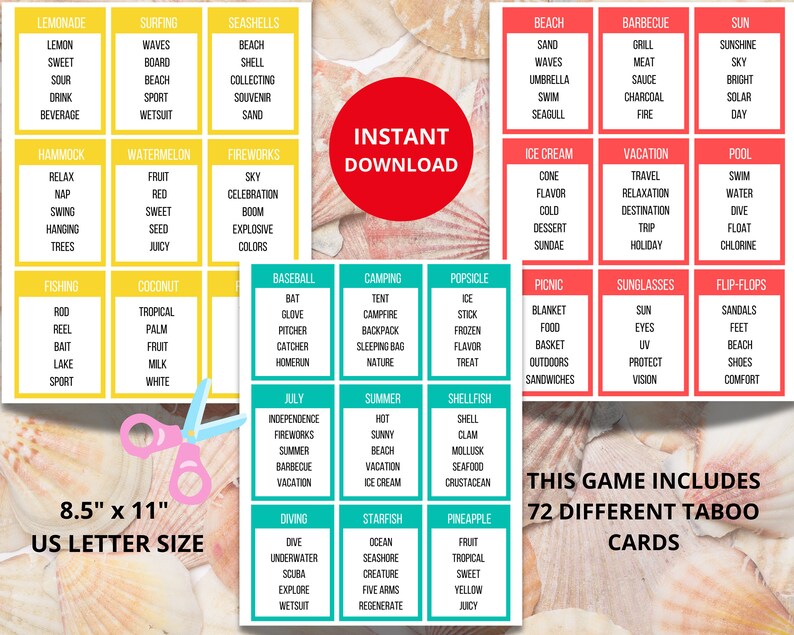 Summer Party Game,taboo Game,forbidden Words,taboo Word Game,pool Party ...