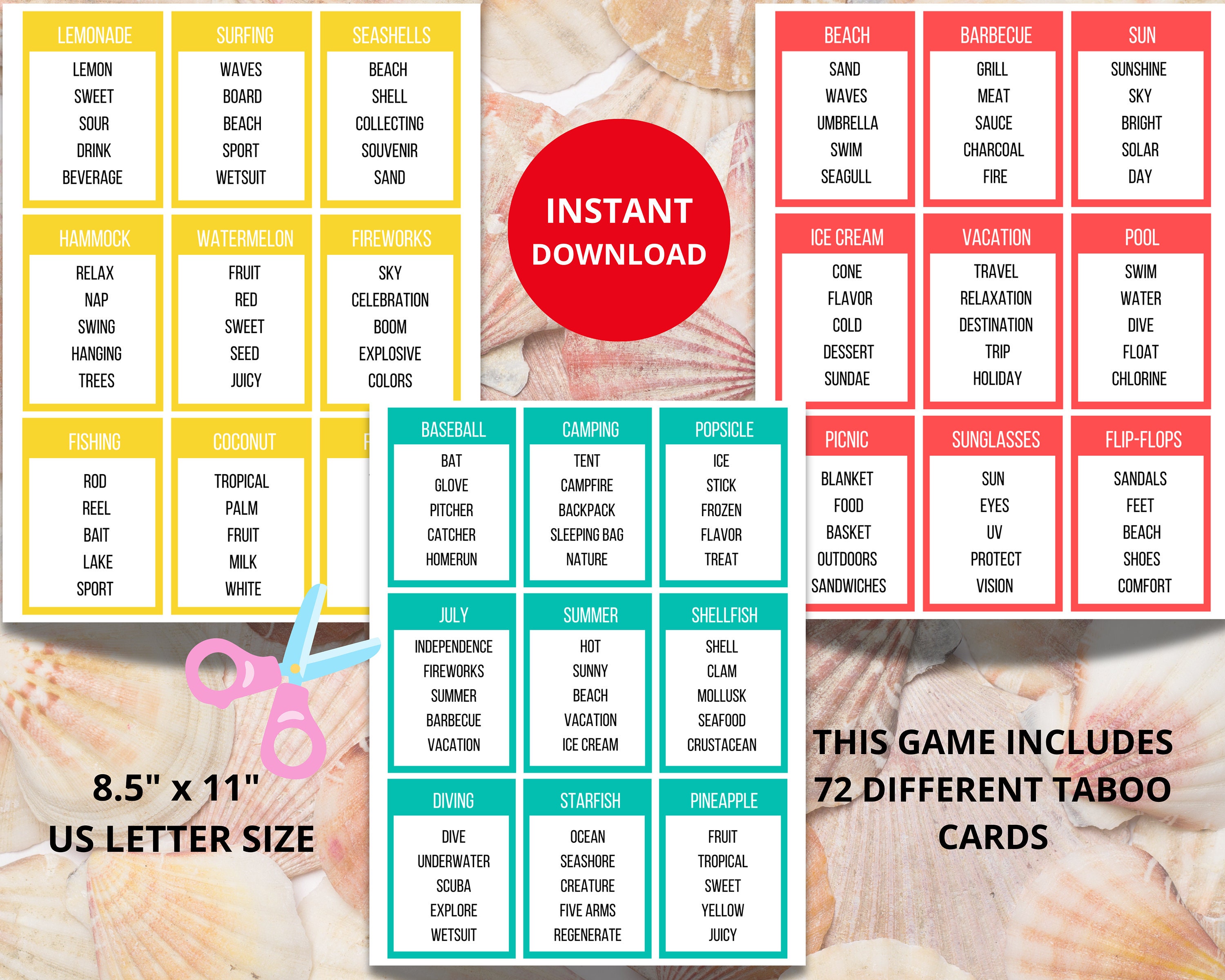 Summer Party Game,taboo Game,forbidden Words,taboo Word Game,pool Party ...