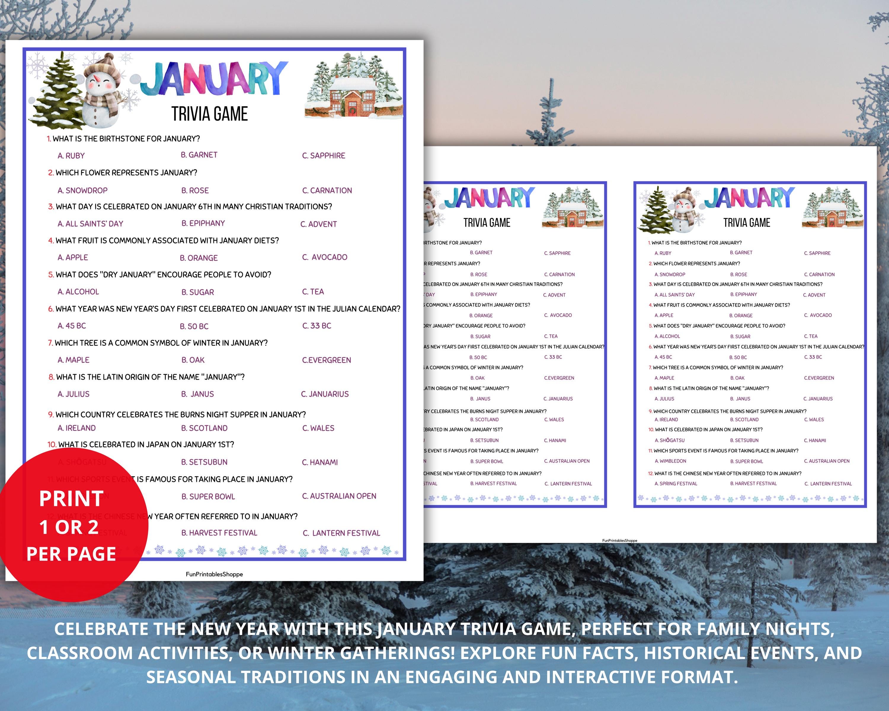 January Trivia Game,winter Trivia,month Trivia,january Quiz,holiday ...