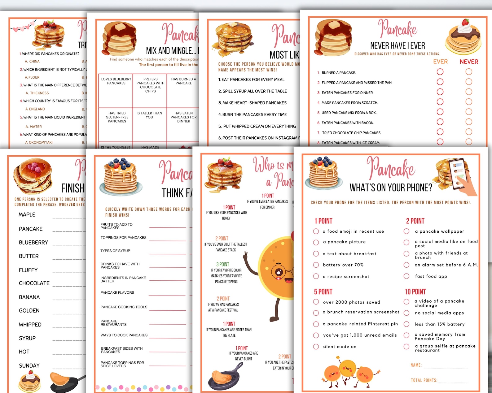 Pancake Game Bundle,pancake Party Games,pancake Day Game,slumber Games ...
