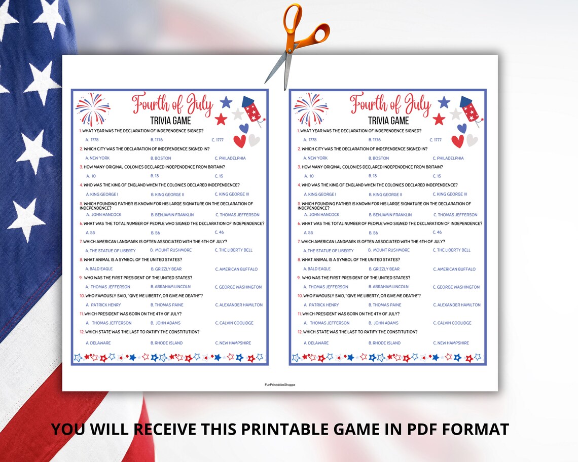 4th of July Trivia Game,july Trivia,summer Trivia Quiz,fourth or July ...