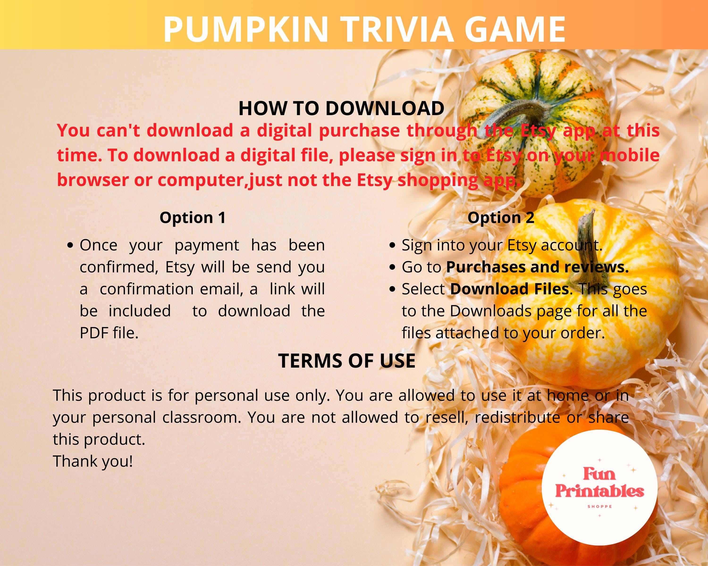 Pumpkin Trivia Game,fall Trivia,autumn Trivia,pumpkin Quiz,october ...