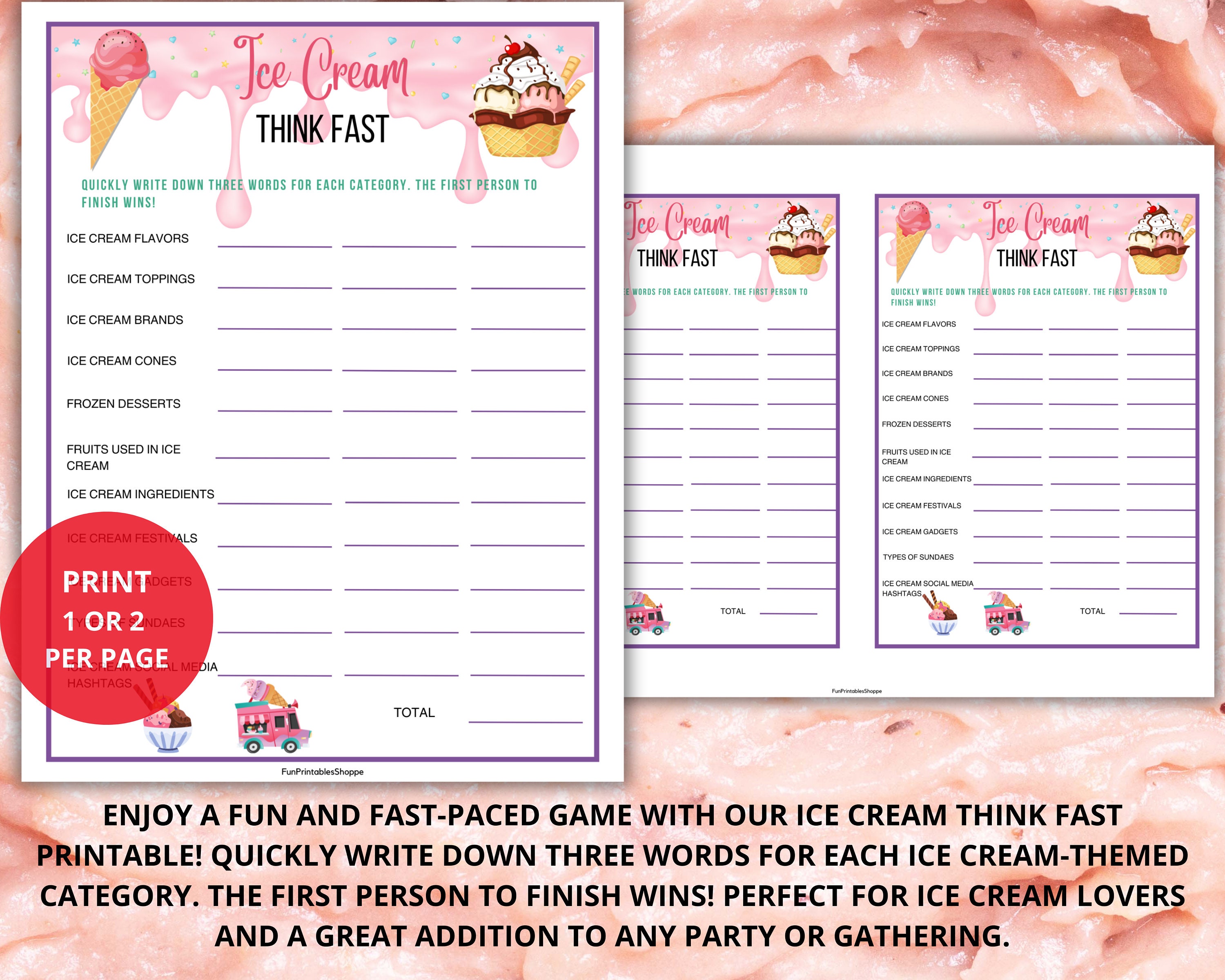 Ice Cream Quick Think,ice Cream Think Fast,ice Cream Party Game,ice ...