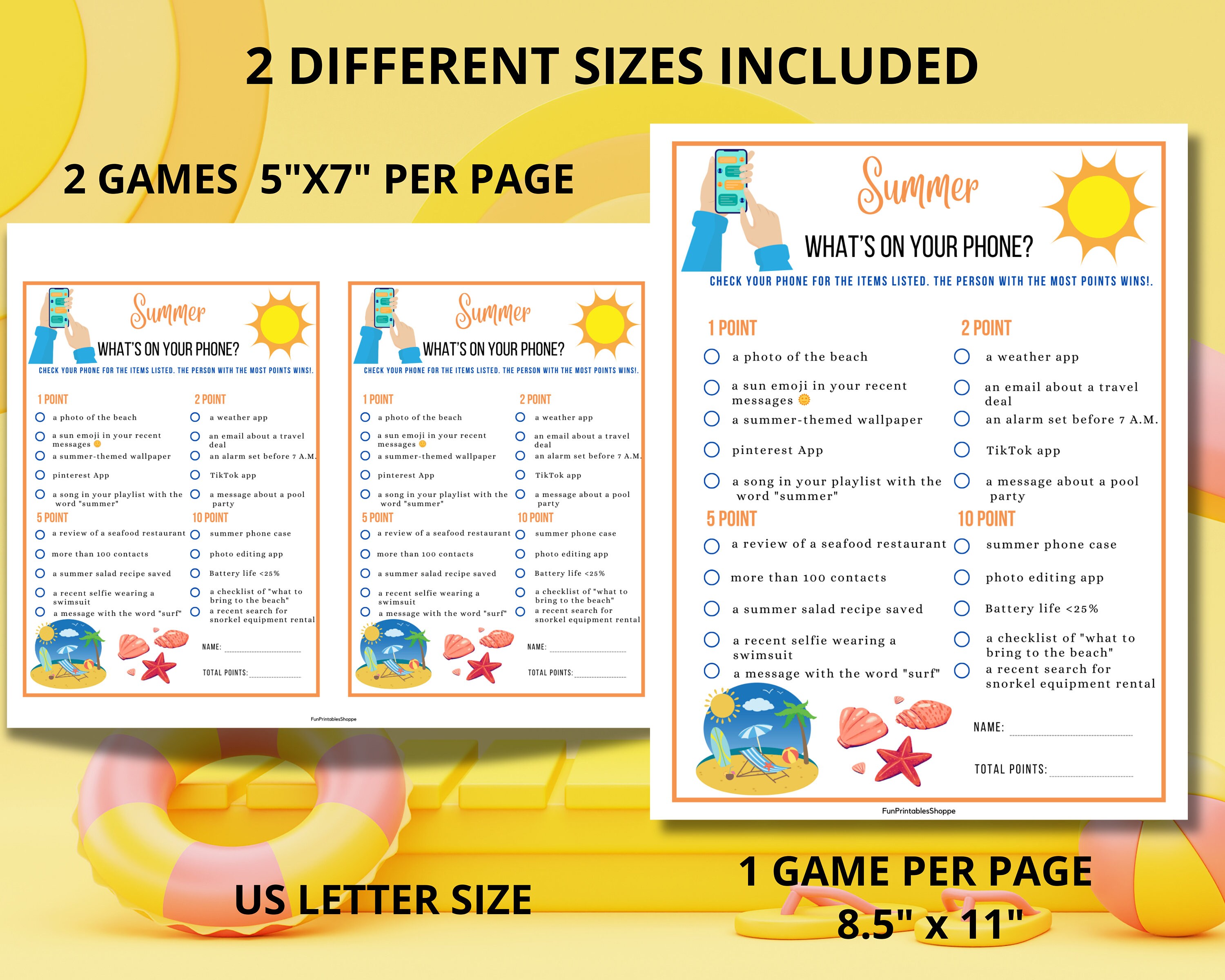 Summer Whats in Your Phone,summer Party Game,phone Game,pool Party ...