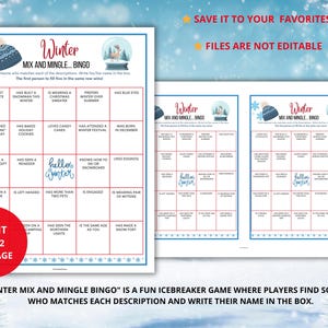 Winter Icebreaker Bingo, Mix and Mingle Icebreaker, Large Group Game ...