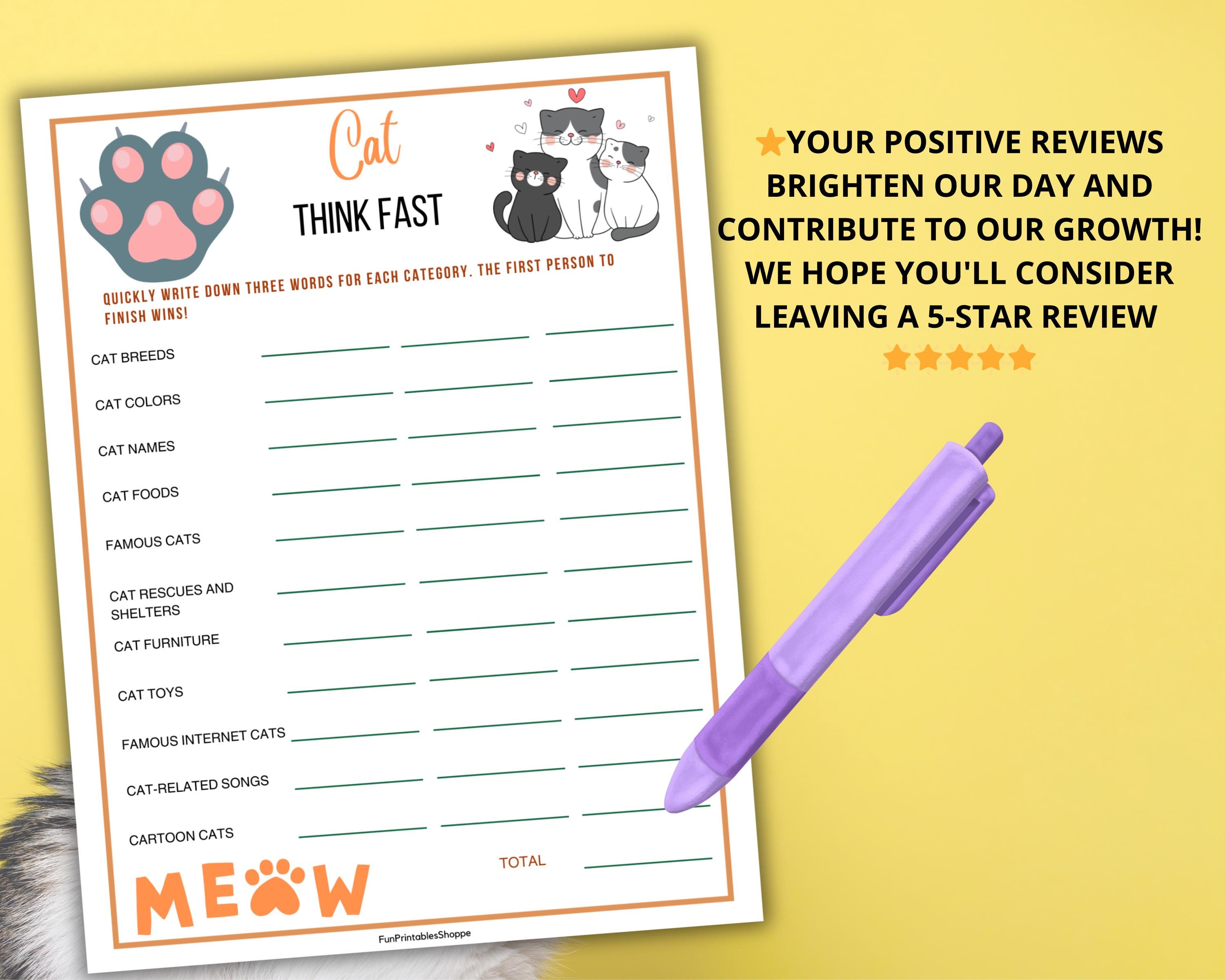 Cat Think Fast Game,cat Party Activity,cat Birthday Party,pets Game,cat ...