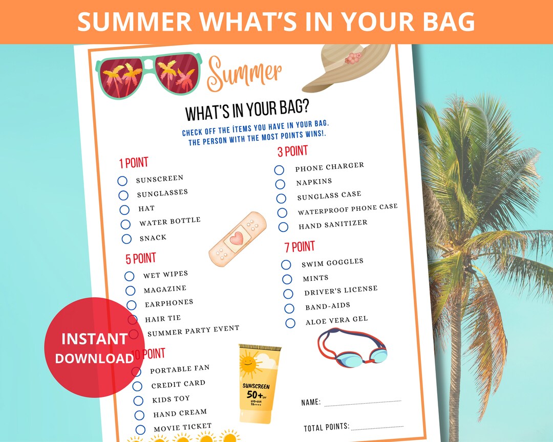 Summer What's in Your Bag,beach Bag Game,office Party,ice Breaker ...