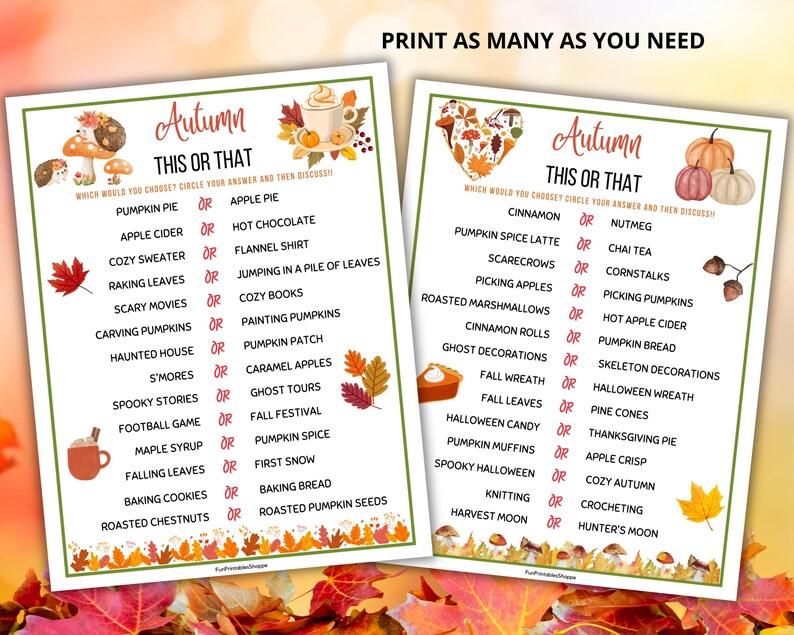Fall This or That,fall Trivia,autumn Party Game,fall Time Activities ...
